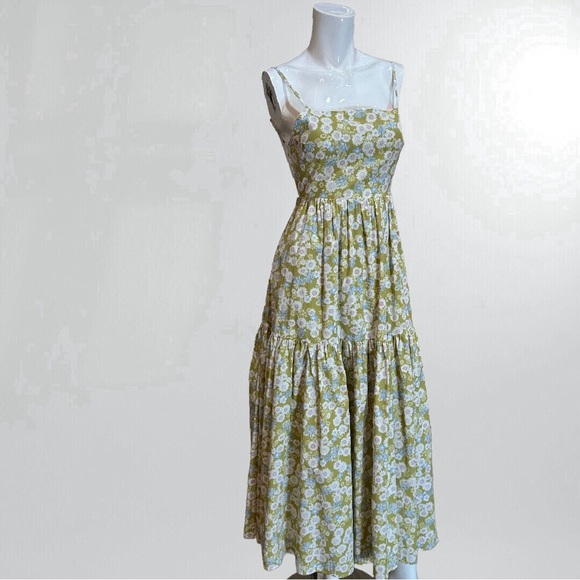 Mable | Dresses | Boho Backless Summer Square Neck Floral Midi Dress ...